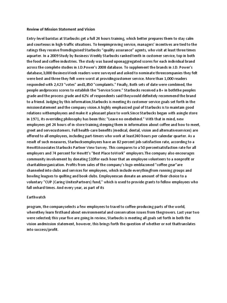 Starbucks Mission and Vision Overview | PDF | Starbucks | Coffee
