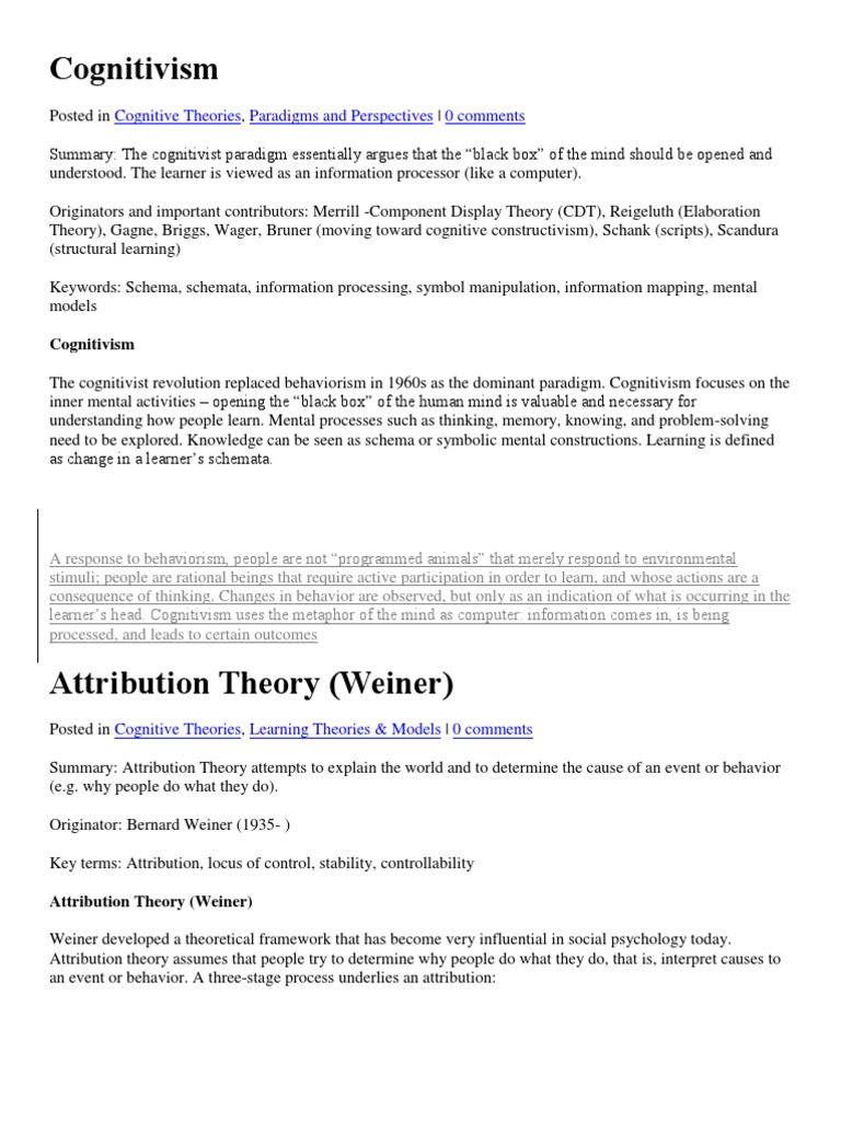 Cognitivism: Cognitive Theories Paradigms and Perspectives 0 Comments ...