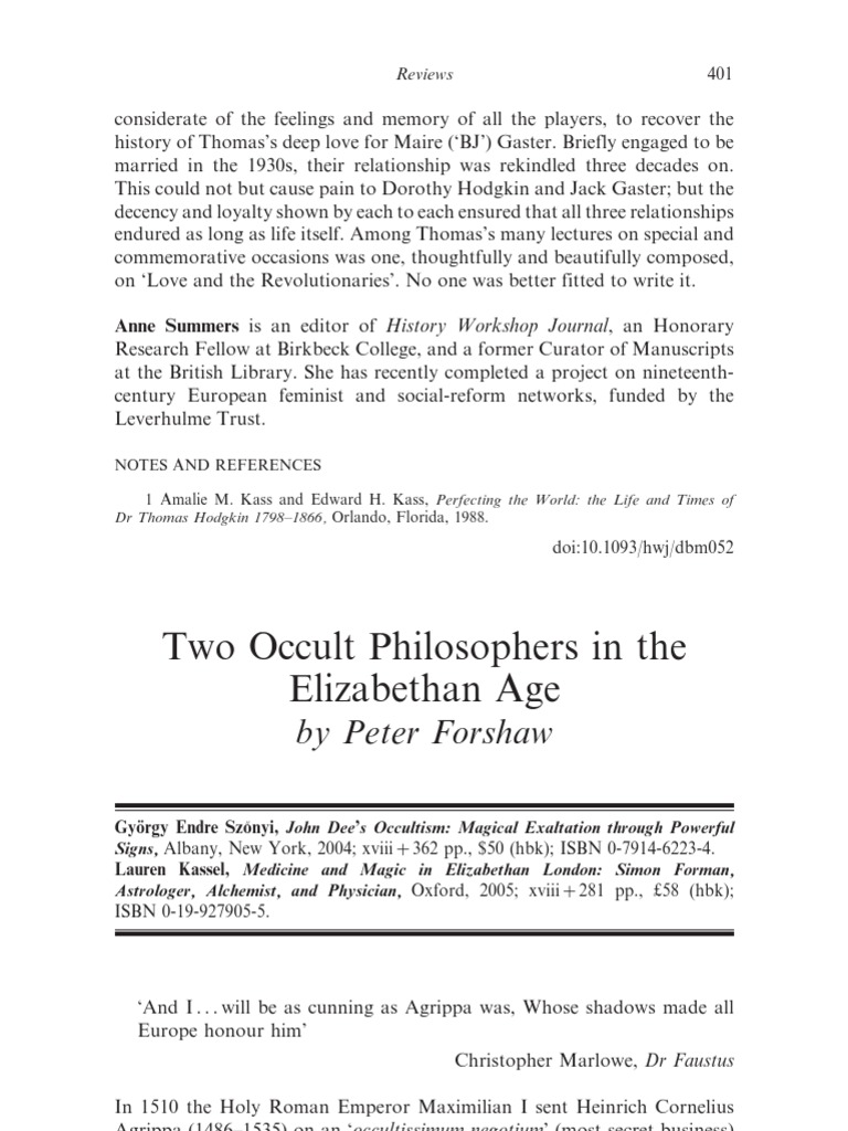 Two Occult Philosophers in The Elizabethan Age: by Peter Forshaw | PDF ...