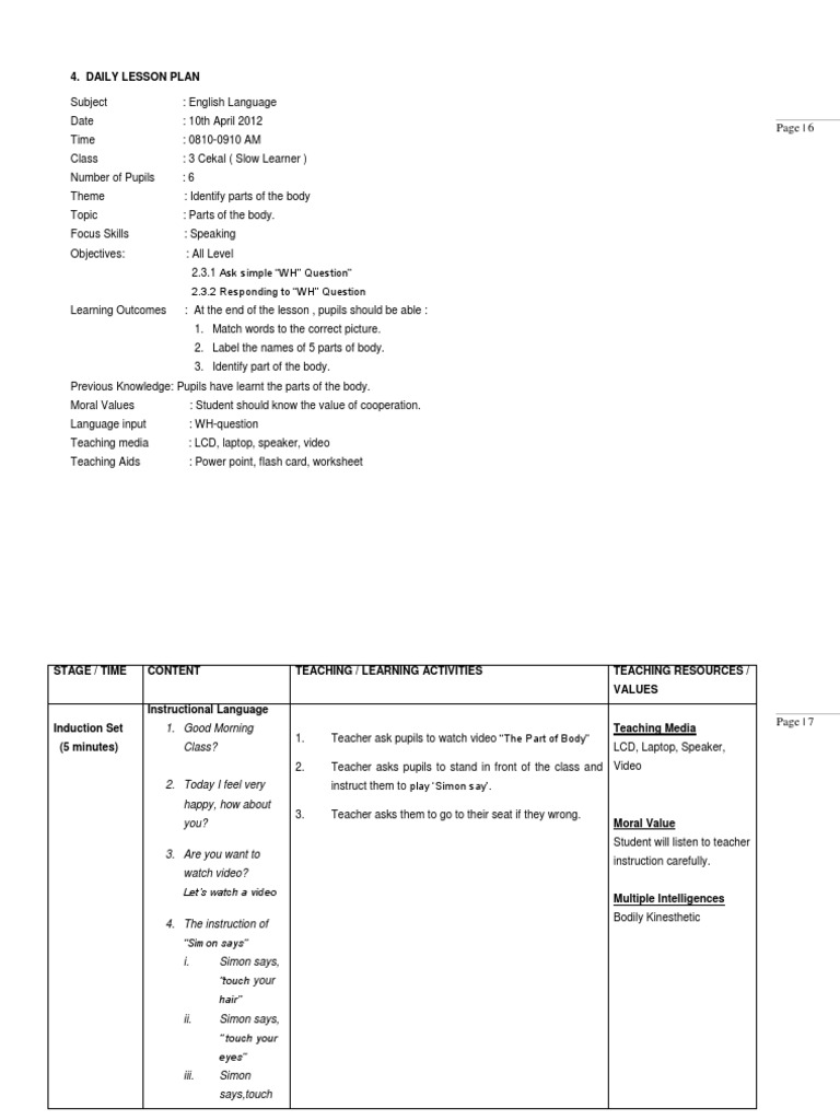 Contoh RPH SDP | PDF | Question | Teachers