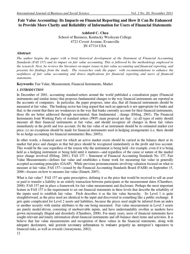 Fair Value Accounting PDF | PDF | Fair Value | Mark To Market Accounting