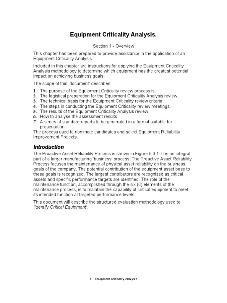 Equipment Criticality Analysis | PDF | Reliability Engineering | Risk