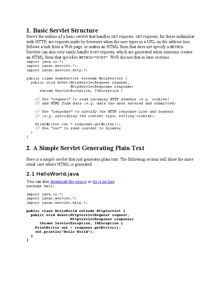 Basic Servlet Structure | PDF | Java Servlet | Html