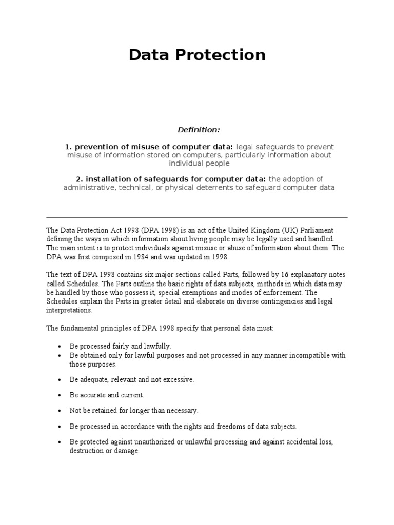 Data Protection: 1. Prevention of Misuse of Computer Data | PDF ...