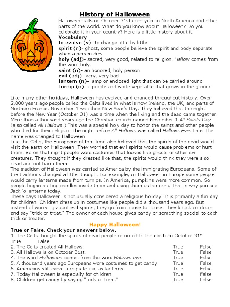 History of Halloween Reading Comp | PDF | Halloween | Trick Or Treating