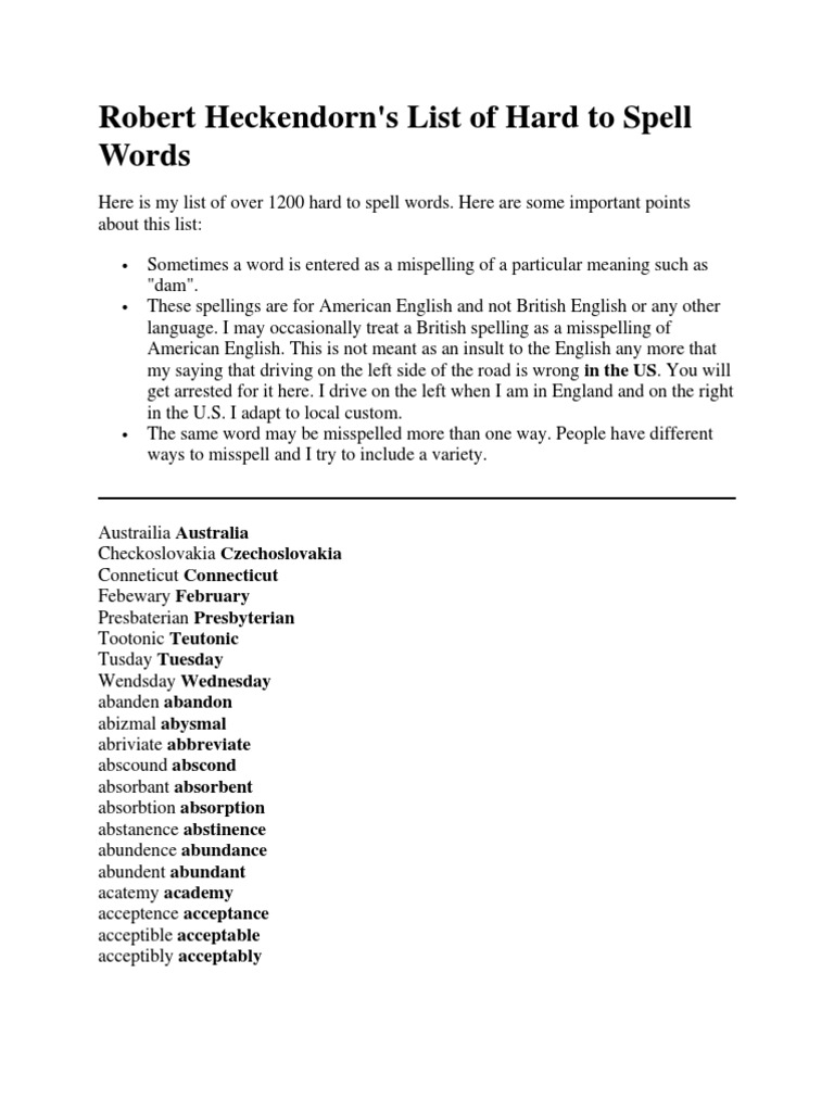 Tough Words to Spell Learn