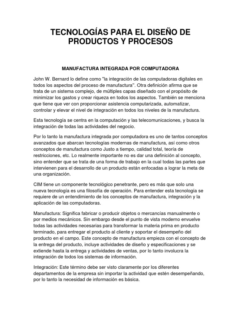 Tecnologías para El Diseño de Productos y Procesos | PDF ...