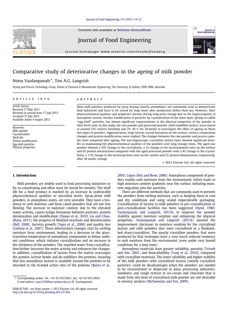 Comparative Study of Deteriorative Changes in The Ageing of Milk Powder ...