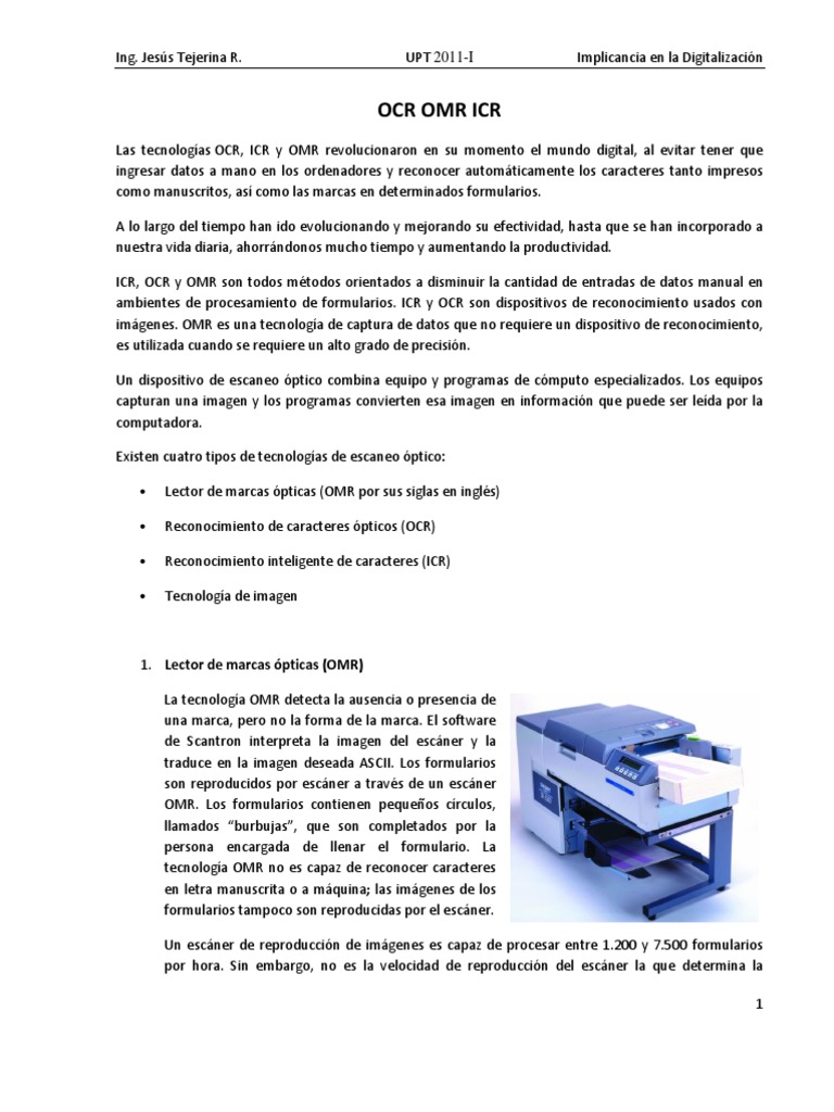 02-Ocr Omr Icr | PDF | Reconocimiento óptico de caracteres | Escáner de ...