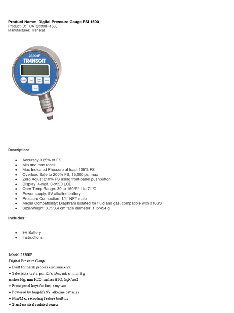 Digital Pressure Gauge | PDF | Pressure Measurement | Pressure