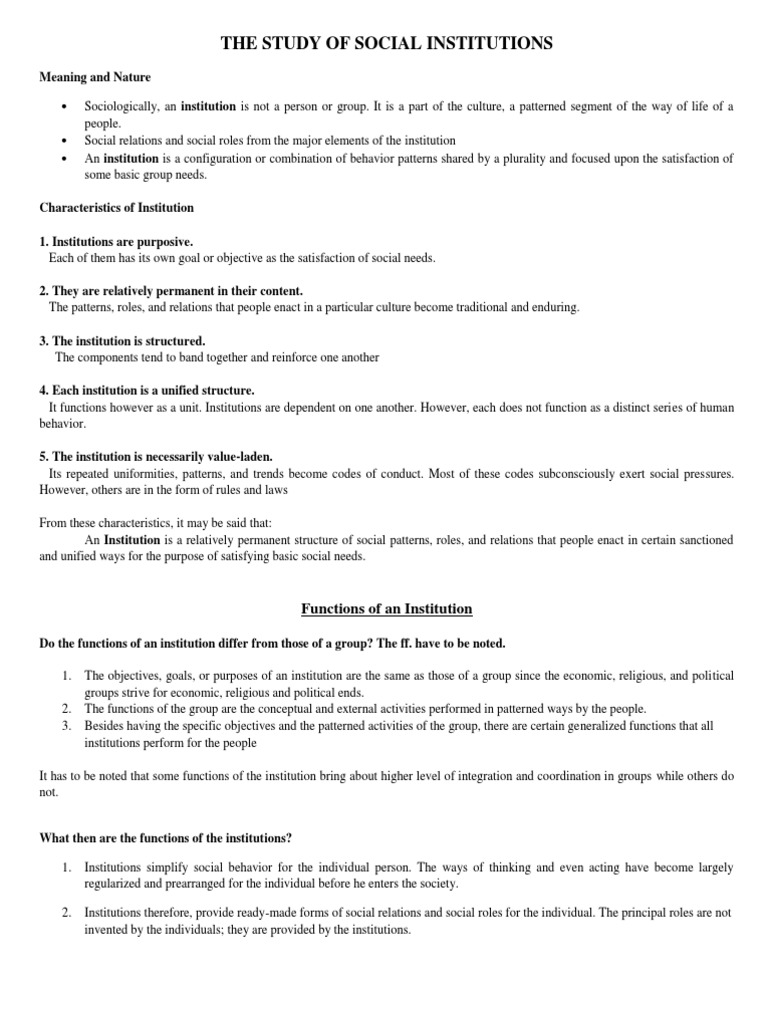 The Study of Social Institutions | PDF | Institution | Sociological ...