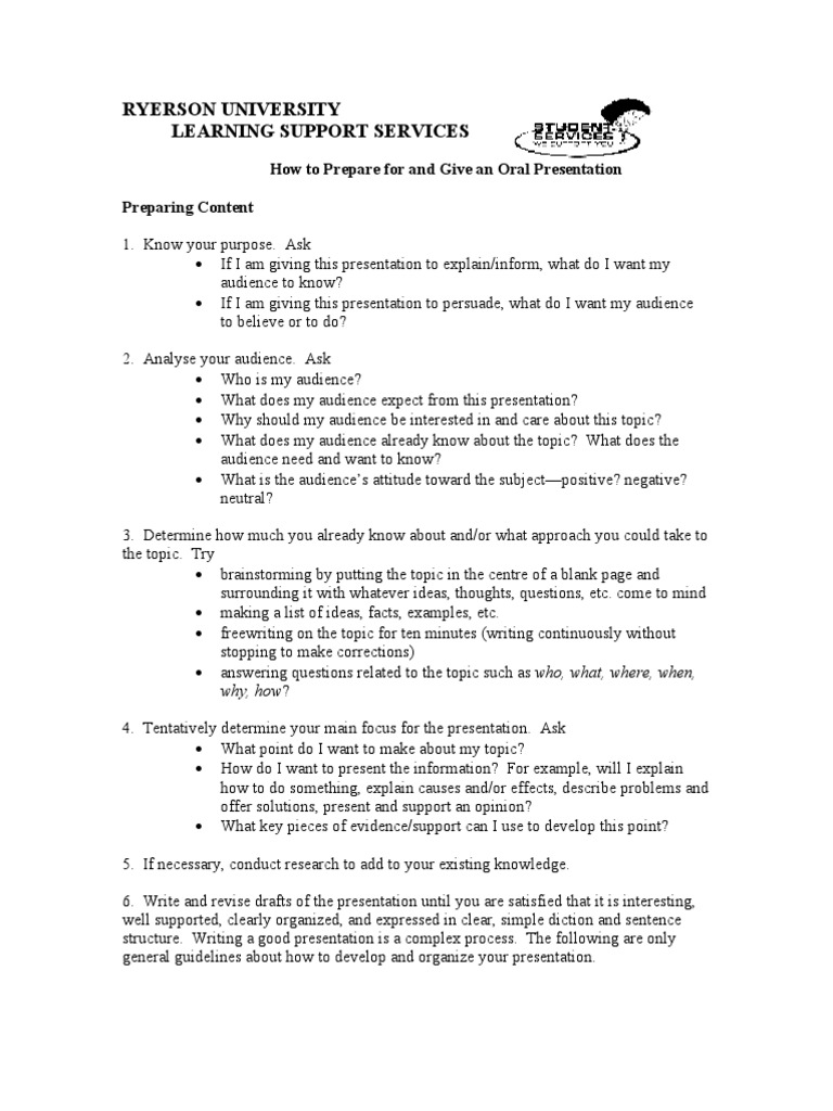 How to Prepare for and Give an Oral Presentation | Brainstorming ...