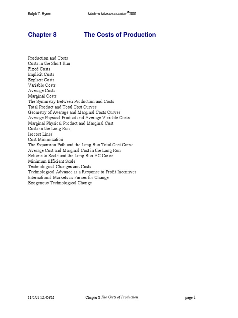 Chapter 8 The Cost of Production Notes | PDF | Average Cost | Long Run ...
