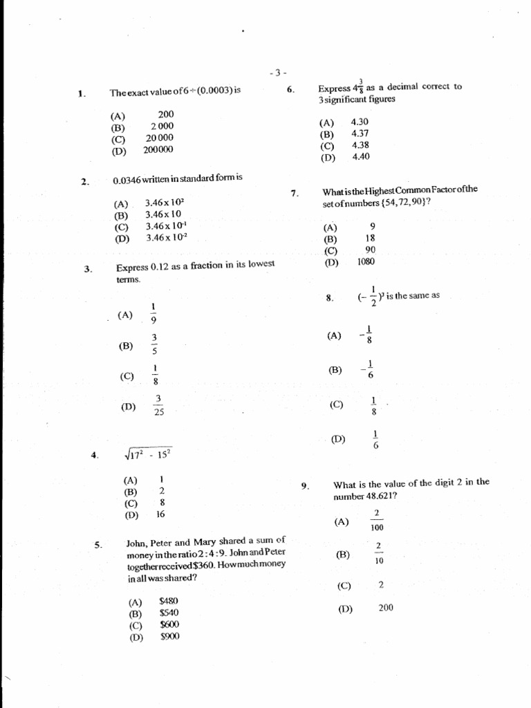 CXC Maths 2012 Multiple choice One Elementary Geometry Geometry