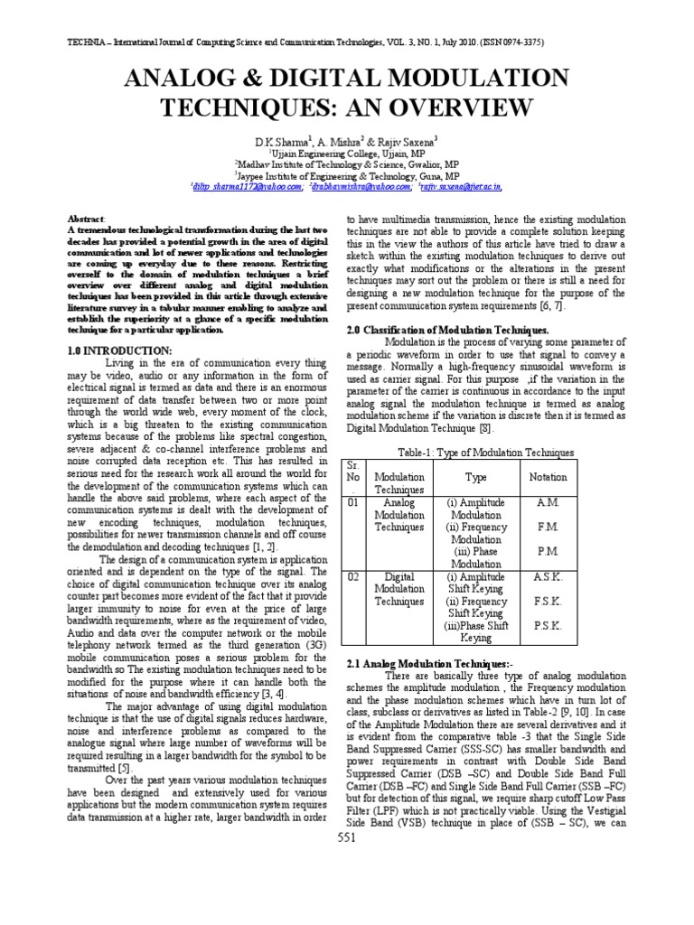 Analog And Digital Modulation Pdf Modulation Orthogonal Frequency