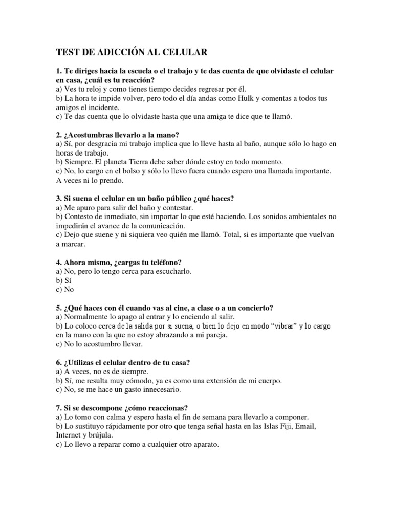 Test de Adicción al Celular | PDF | Artes del Lenguaje y Comunicación