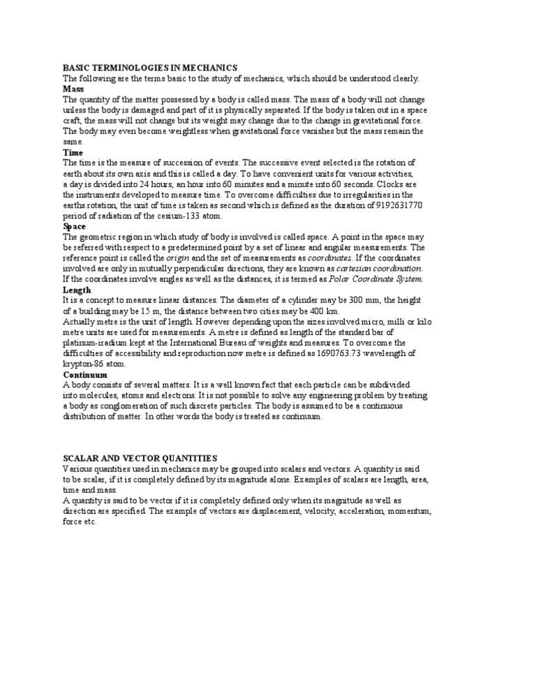 Basics Mechanics Term | PDF | Euclidean Vector | Mass