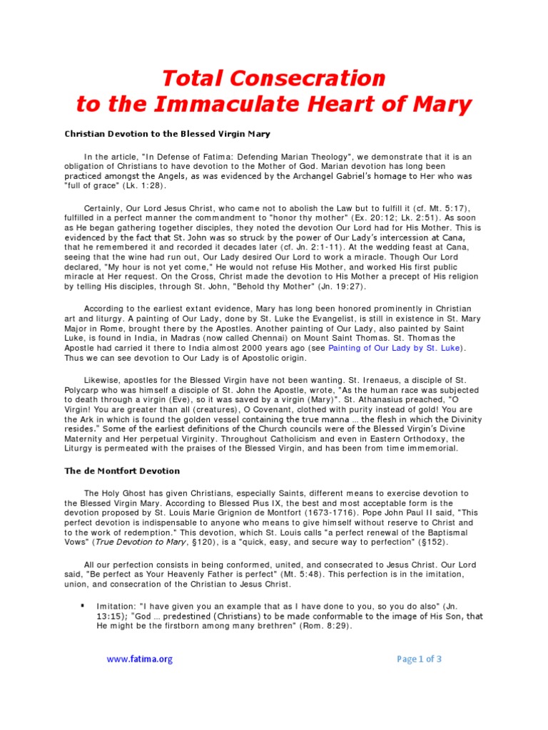 Total Consecration to the Immaculate Heart of Mary | Mary, Mother Of ...