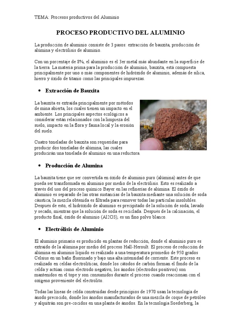 Producción de Aluminio: Paso a Paso | PDF | Óxido de aluminio | Aluminio