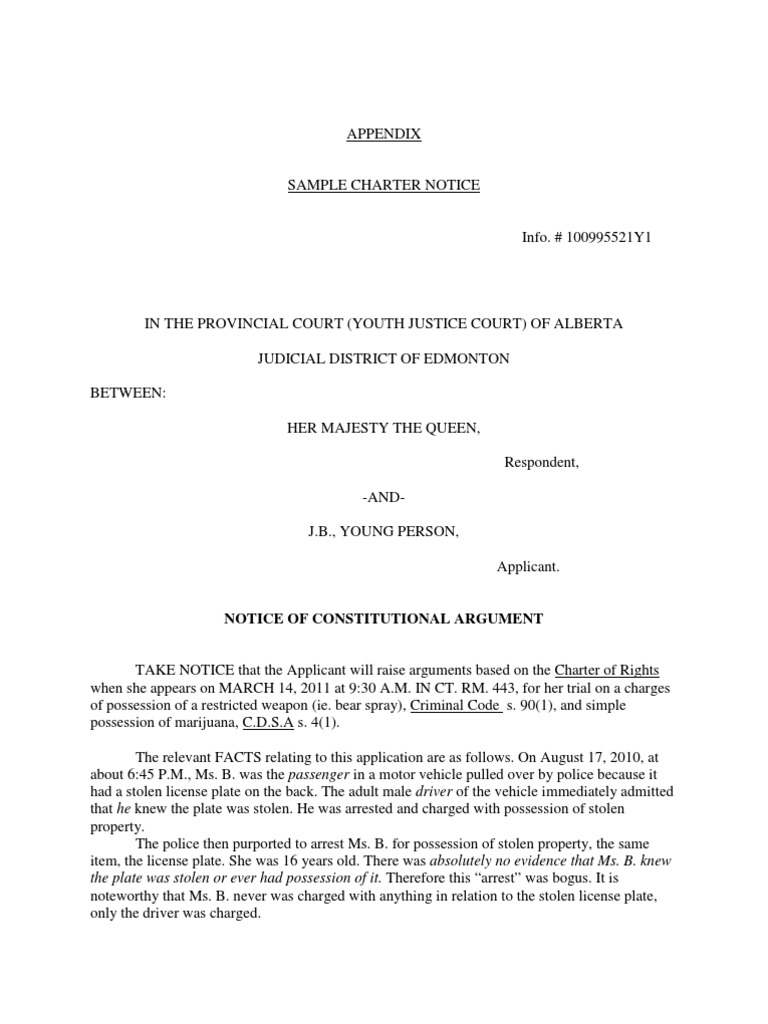 Notice of Constitutional Argument Regarding Unreasonable Search and ...