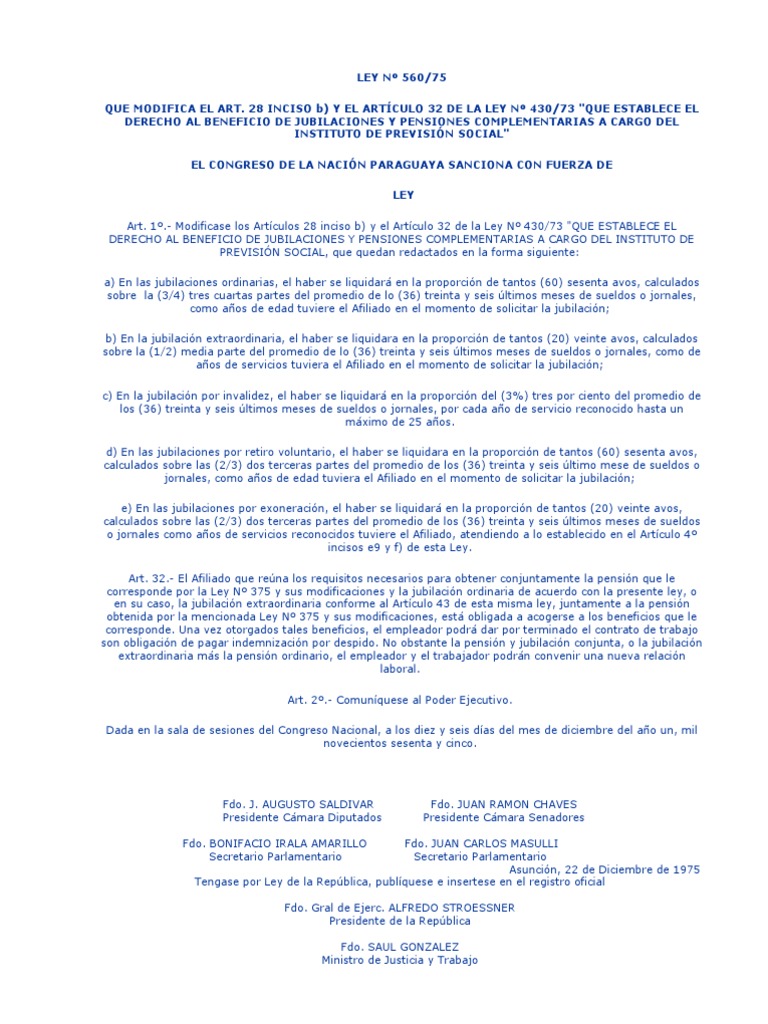 LEY 560 DEL 75 QUE MODIFICA EL ART. 28 INCISO B) Y EL ARTÍCULO 32 DE LA ...