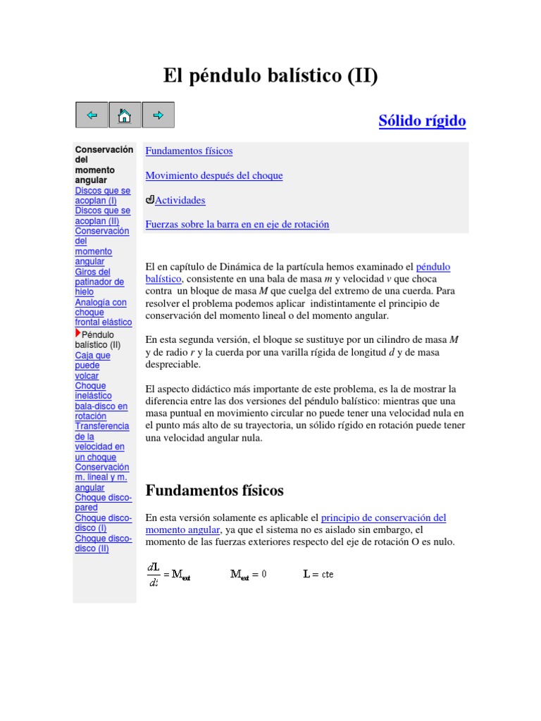 Péndulo Balístico: Conservación Angular | PDF | Péndulo | Movimiento ...