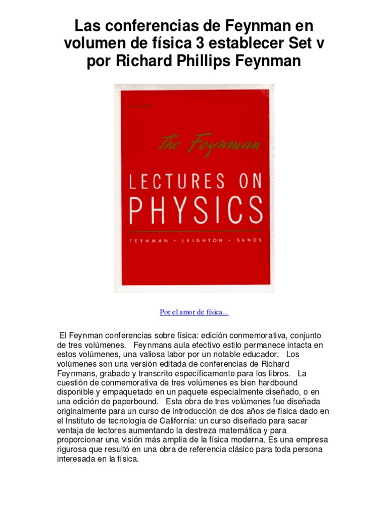Las Conferencias de Feynman en Volumen de Física 3 Establecer Set V Por ...