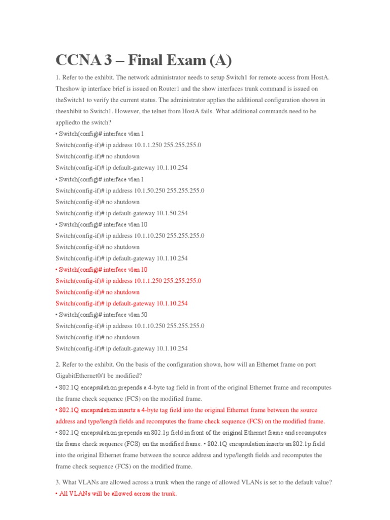 CCNA 3 Exame Final | PDF | Network Switch | Router (Computing)