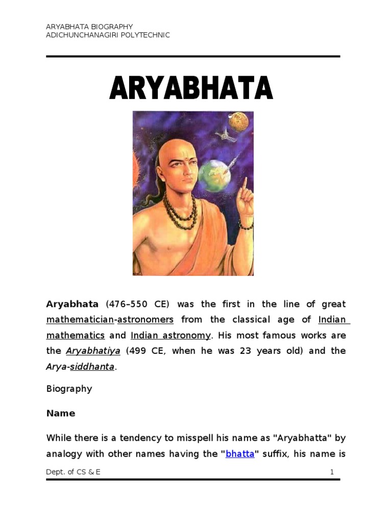 Aryabhata (476-550 CE) Was The First in The Line of Great | Download ...