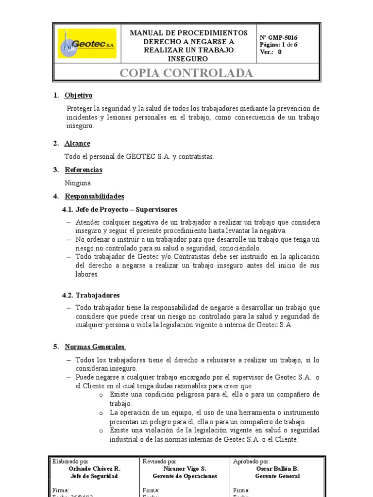 Derecho a Negarse a Trabajos Inseguros | PDF | La seguridad | Business