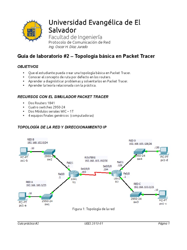 Ejercicio - Topologia Basica en Packet Tracer PDF | PDF | Enrutador (Computación) | Gateway ...