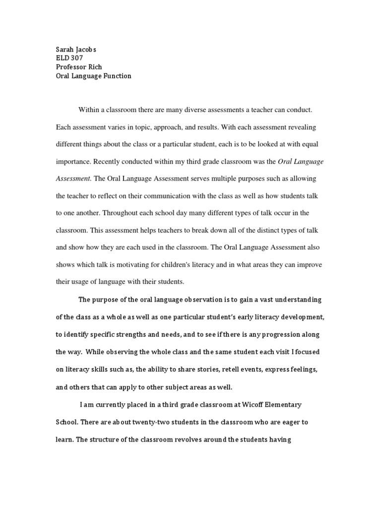 Oral Language Assessment | Download Free PDF | Educational Assessment ...