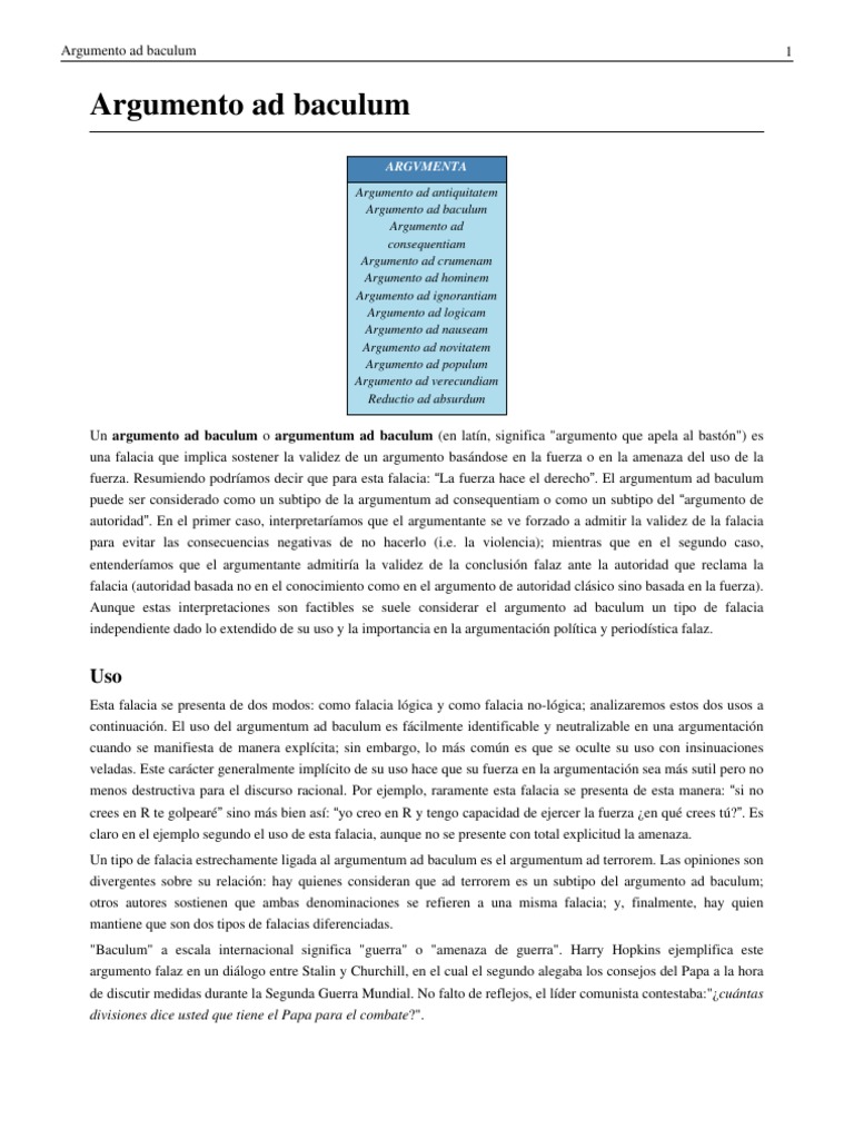 WIKIPEDIA - Falacia Argumento Ad Baculum | PDF | Falacia | Lógica