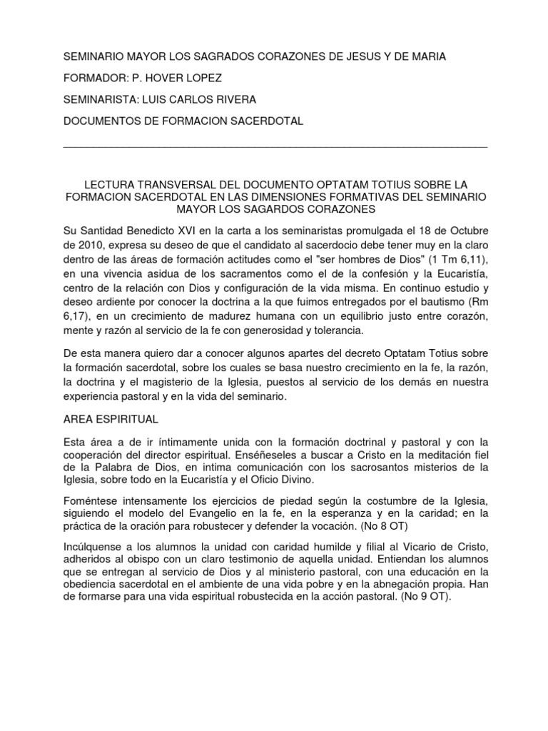 Optatam Totius | PDF | Seminario | Sacerdote