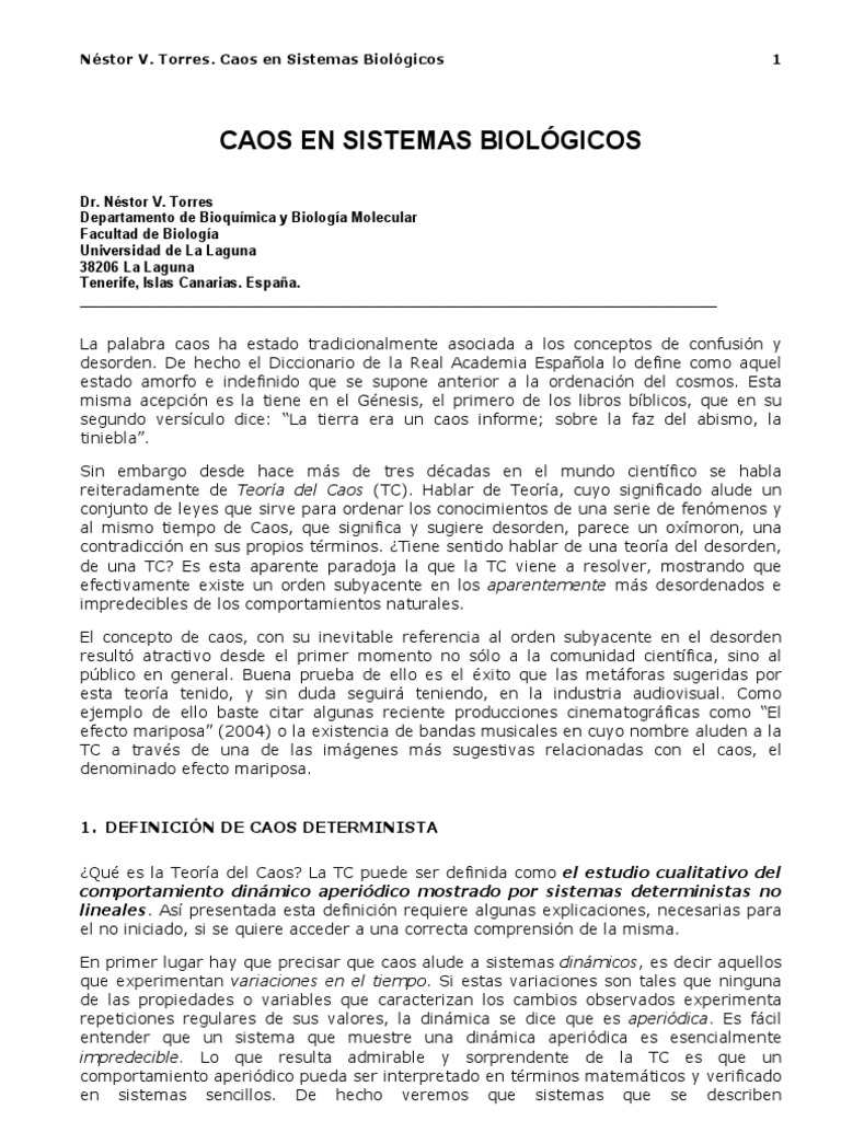 Caos en Sistemas Biologicos | PDF | Teoría del caos | Fractal