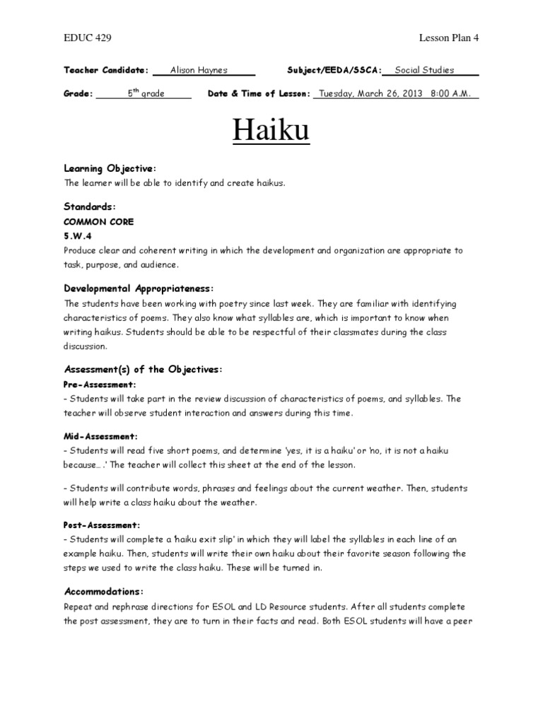 Lesson 4 Haiku Revised | PDF | Haiku | Poetry