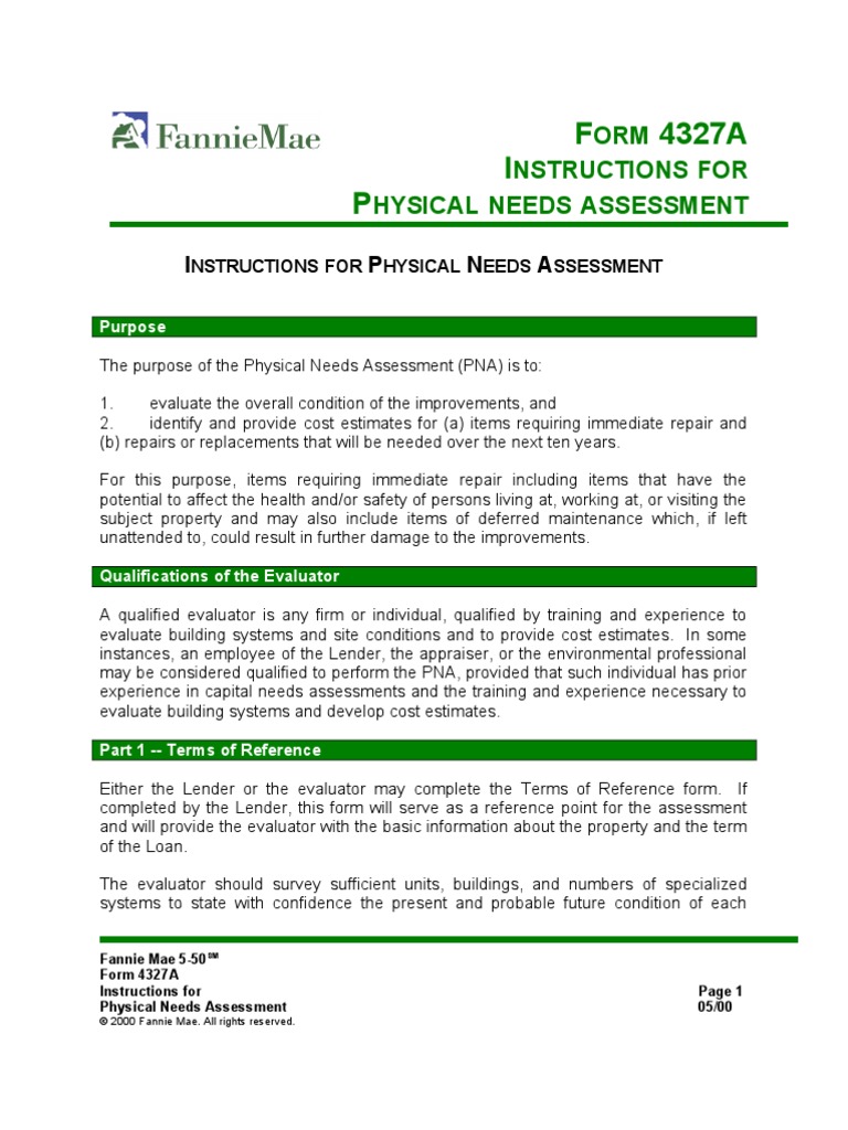 FNMA Form 4327A | PDF | Needs Assessment | Fannie Mae