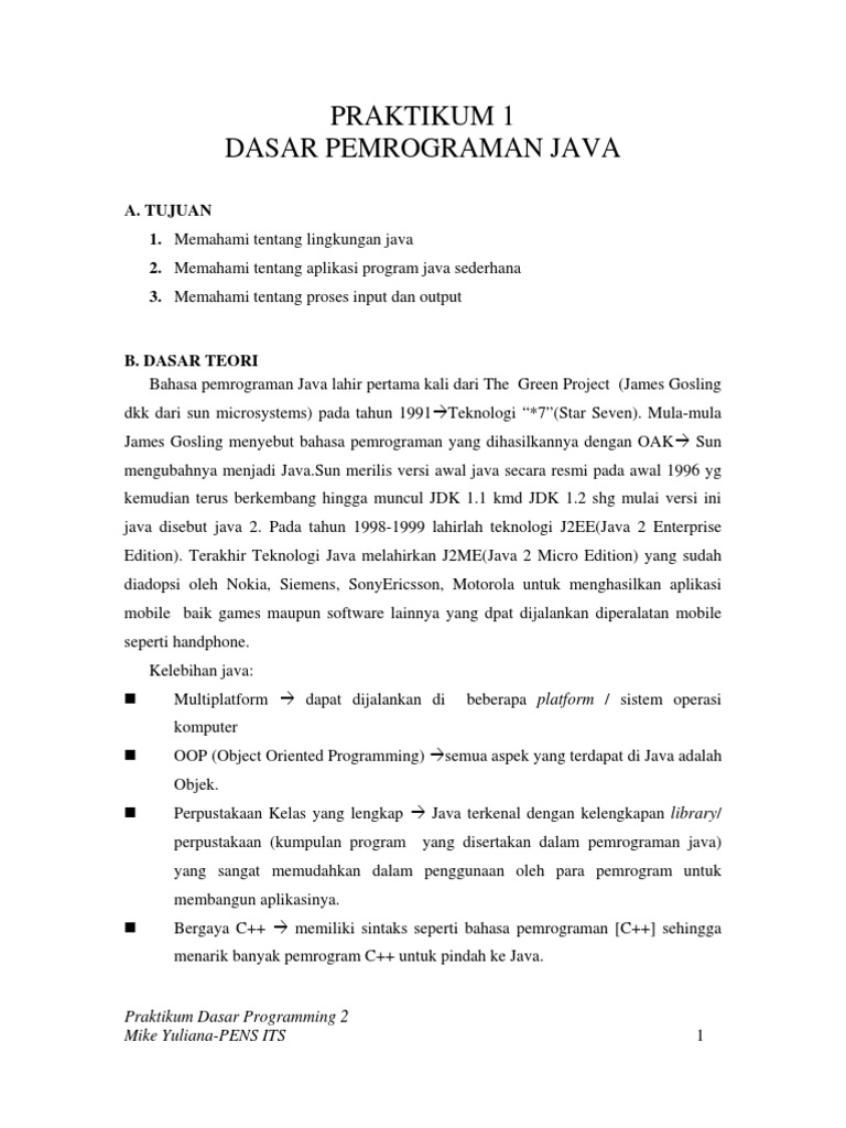 P1-Dasar Pemrograman Java | PDF