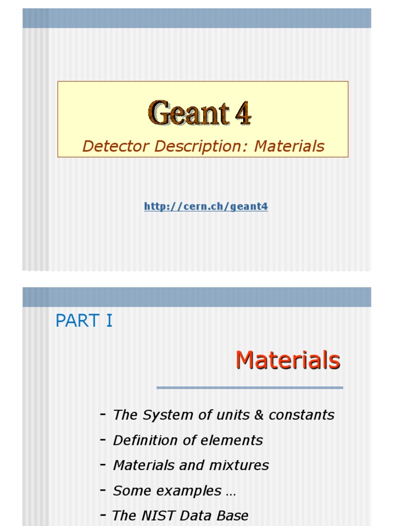 Geant4 Materials | PDF | Density | Chemical Elements