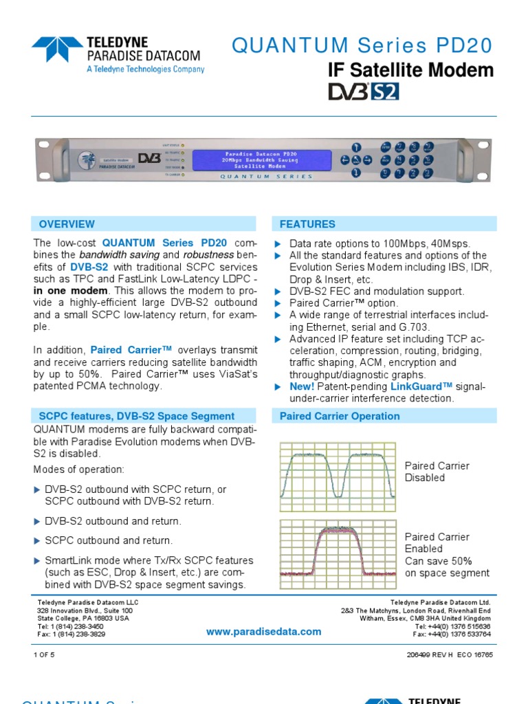 Paradise Datacom PD20 Satellite Modem | PDF | Transmission Control Protocol | Network Packet