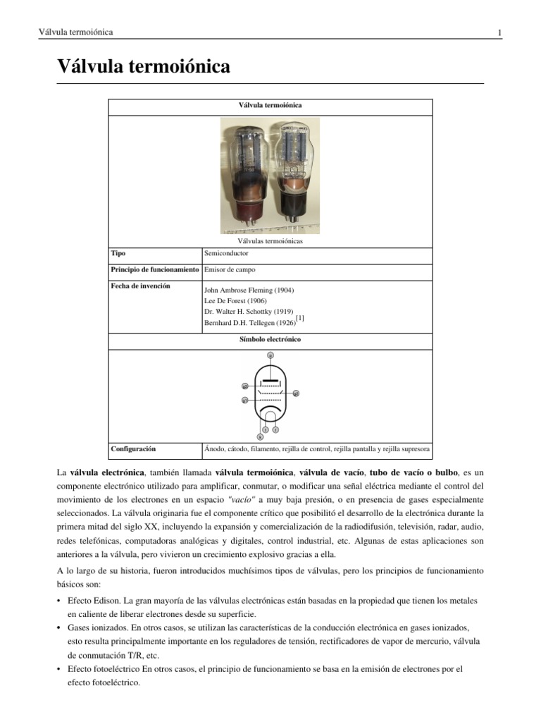 Válvula Termoiónica: Funcionamiento y Historia | PDF | Tubo vacío ...