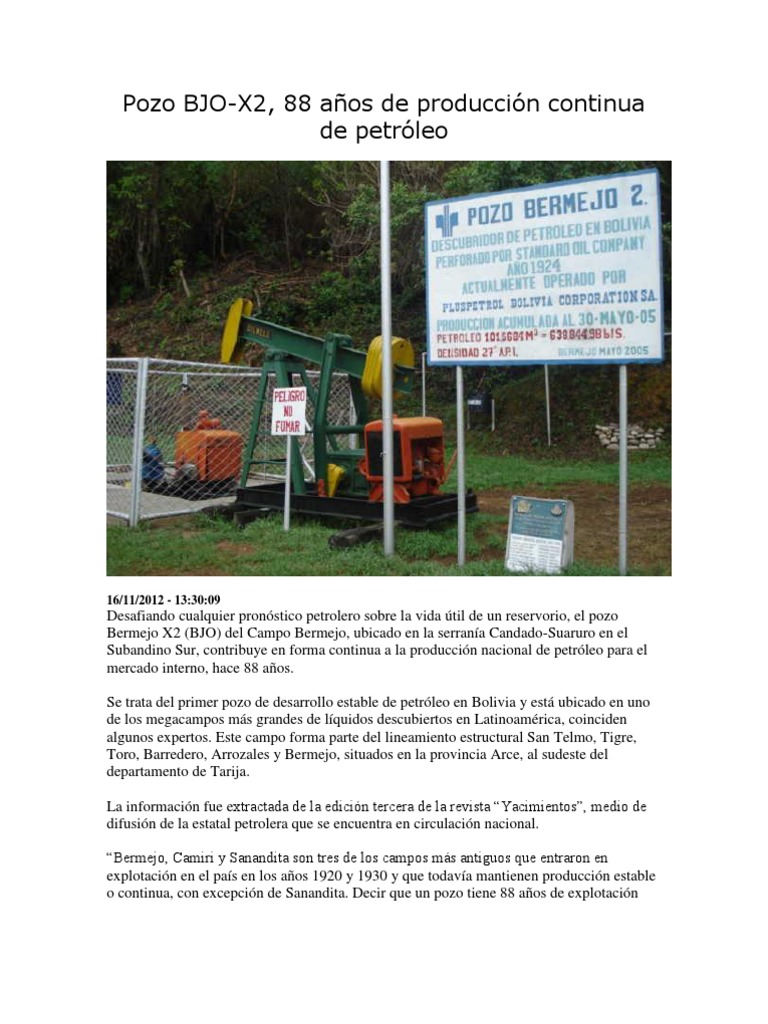 Pozo BJO-X2: 88 Años de Producción en Bolivia | PDF | Petróleo ...