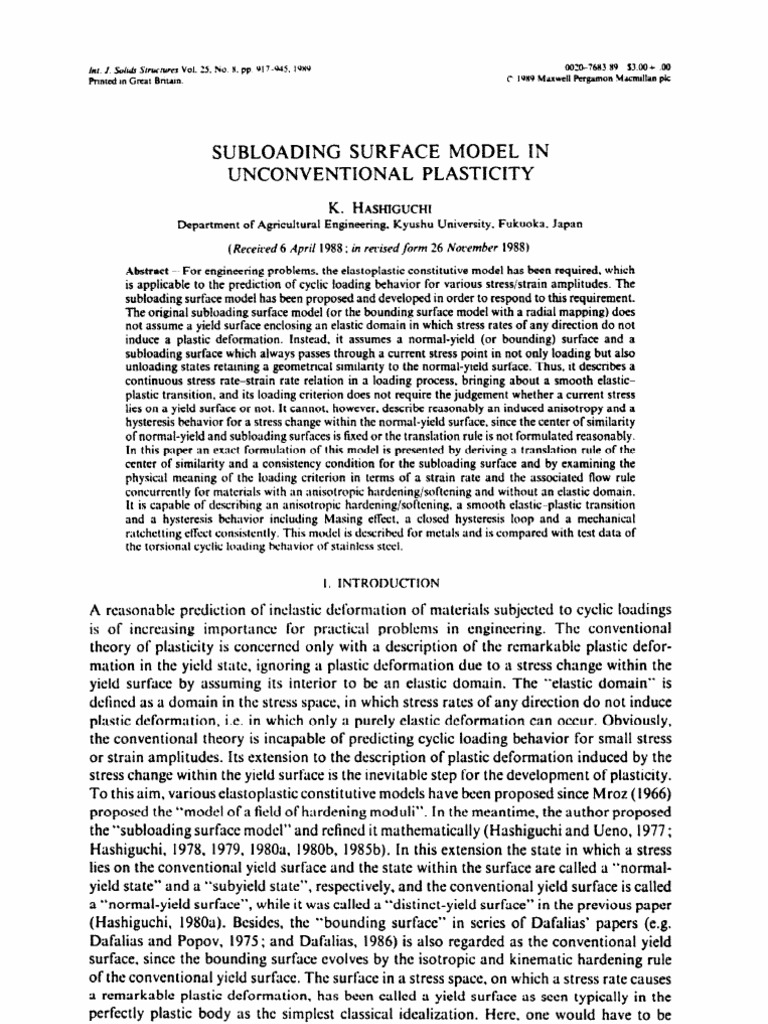 SUBLOADING SURFACE MODEL IN UNCONVENTIONAL PLASTICITY | PDF ...