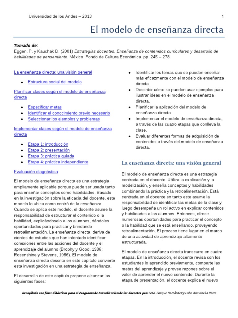 Modelo de Enseñanza Directa | PDF | Planificación | Oración (Lingüística)