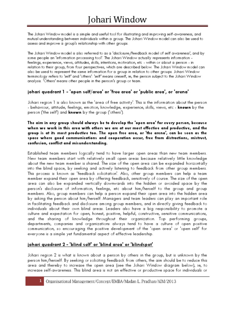 The Johari Window | PDF | Self Actualization | Emotions