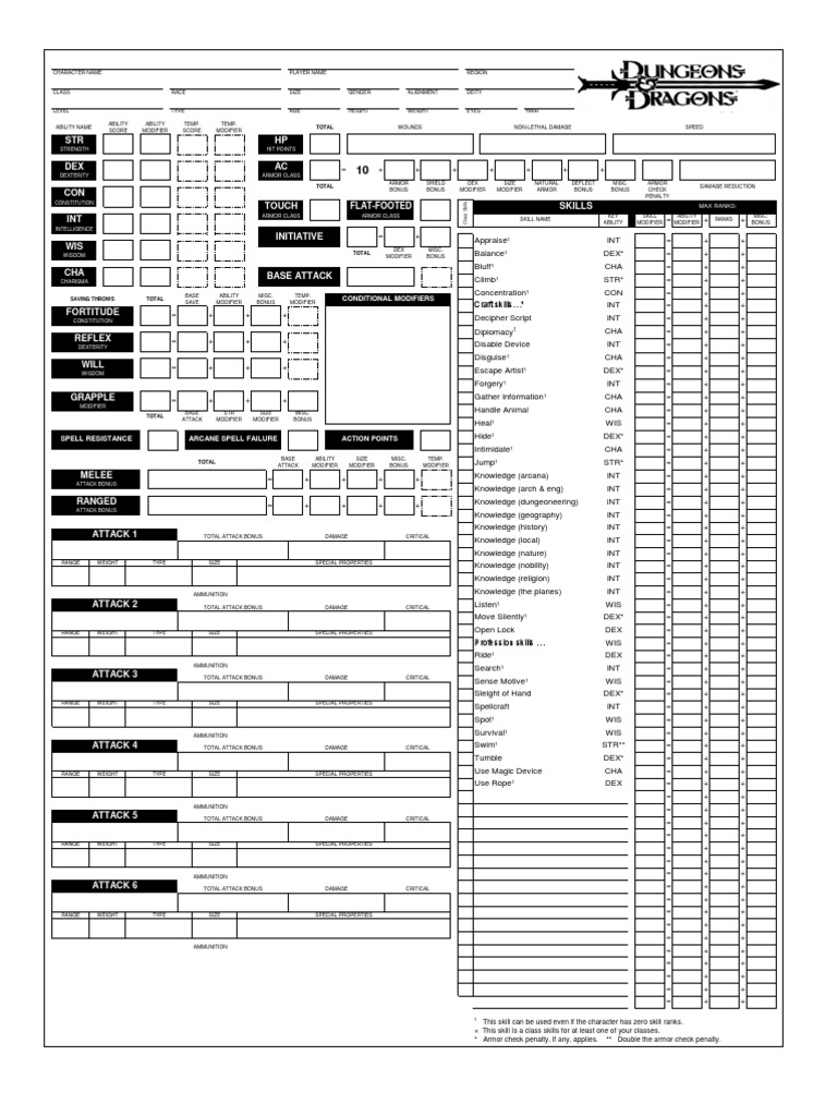 D&D 3.5 Character Sheet | PDF