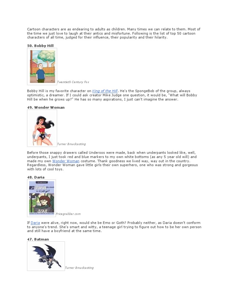 Cartoon Characters | PDF | Scooby Doo | Cartoon