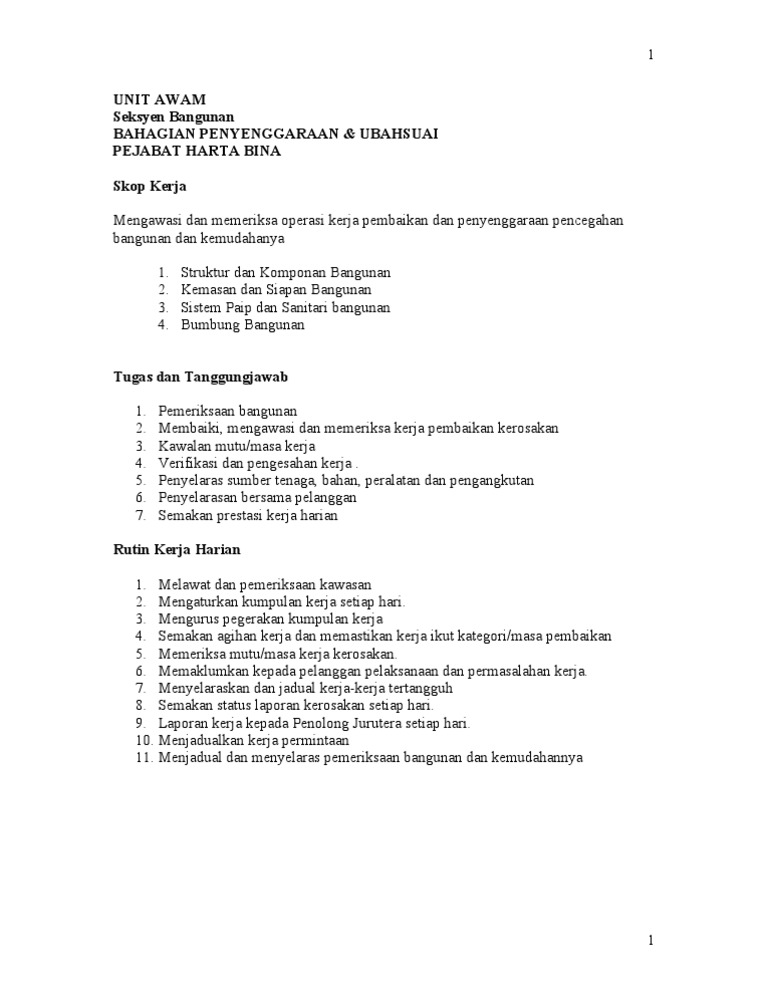 Contoh Skop Kerja Baiki Bangunan