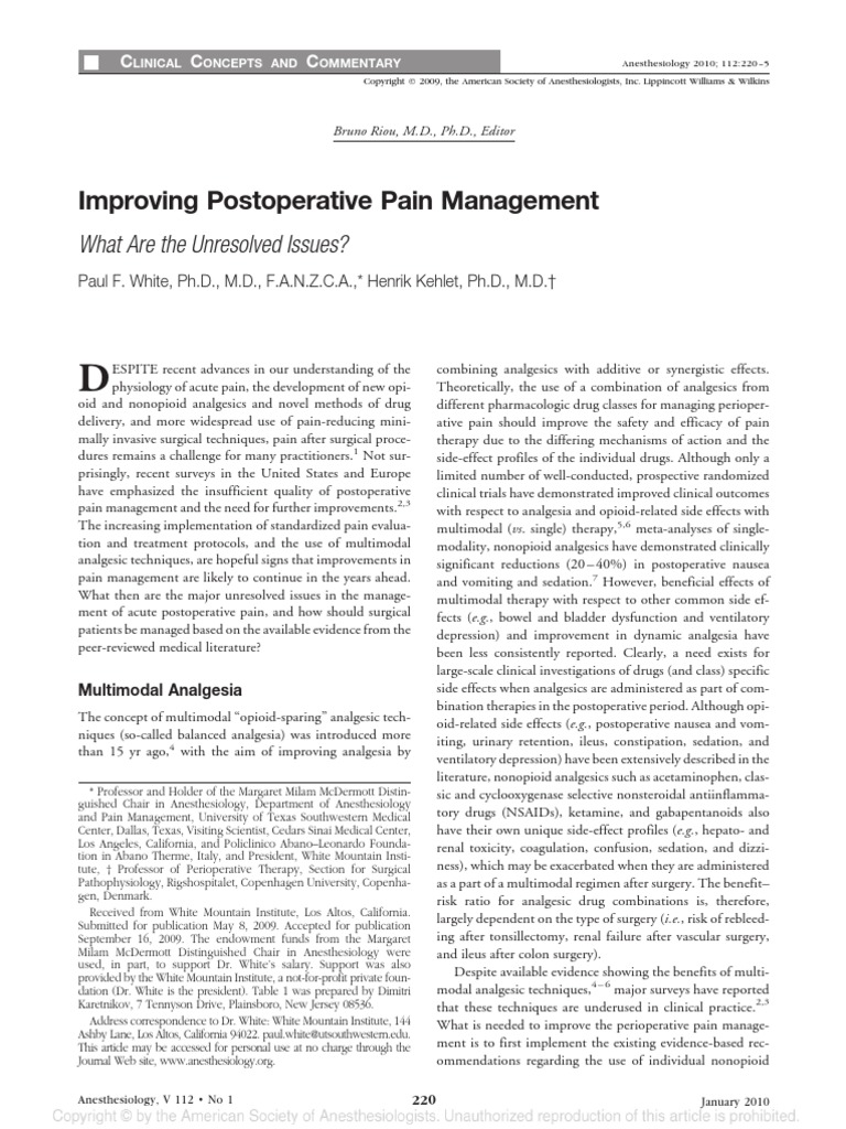 Postoperative Pain Management Insights | PDF