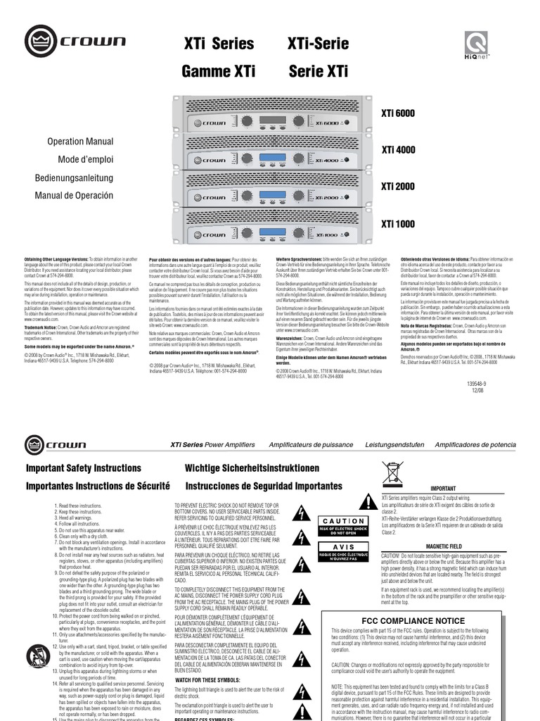 Amplificadores Crown Serie Xti | PDF | Compatibilité électromagnétique ...
